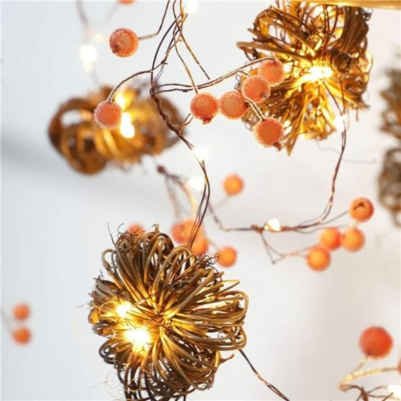 Holiday | Halloween Decor Rattan Pumpkin Berry String Lights 1ft 30leds ...
